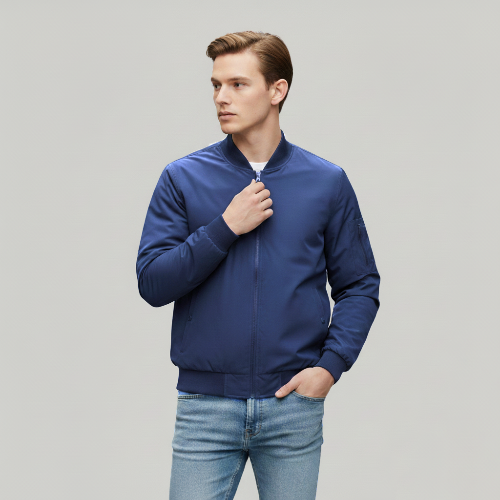 Navy Blue Bomber Jacket | Men's Premium Smart-Casual Upper – Khambra Sports