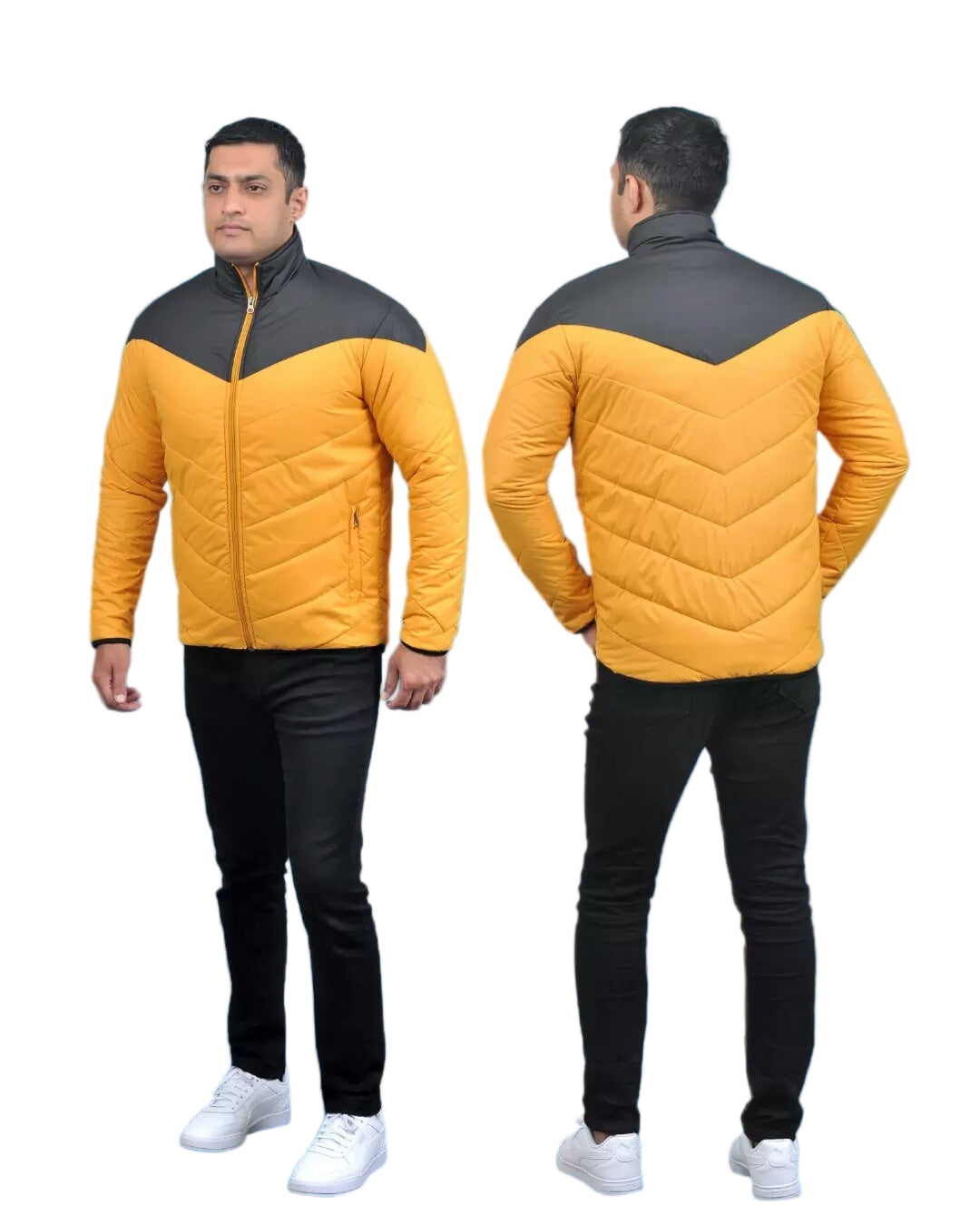 Men's Premium Two-Tone Puffer Jacket | Yellow & Black Contrast ...