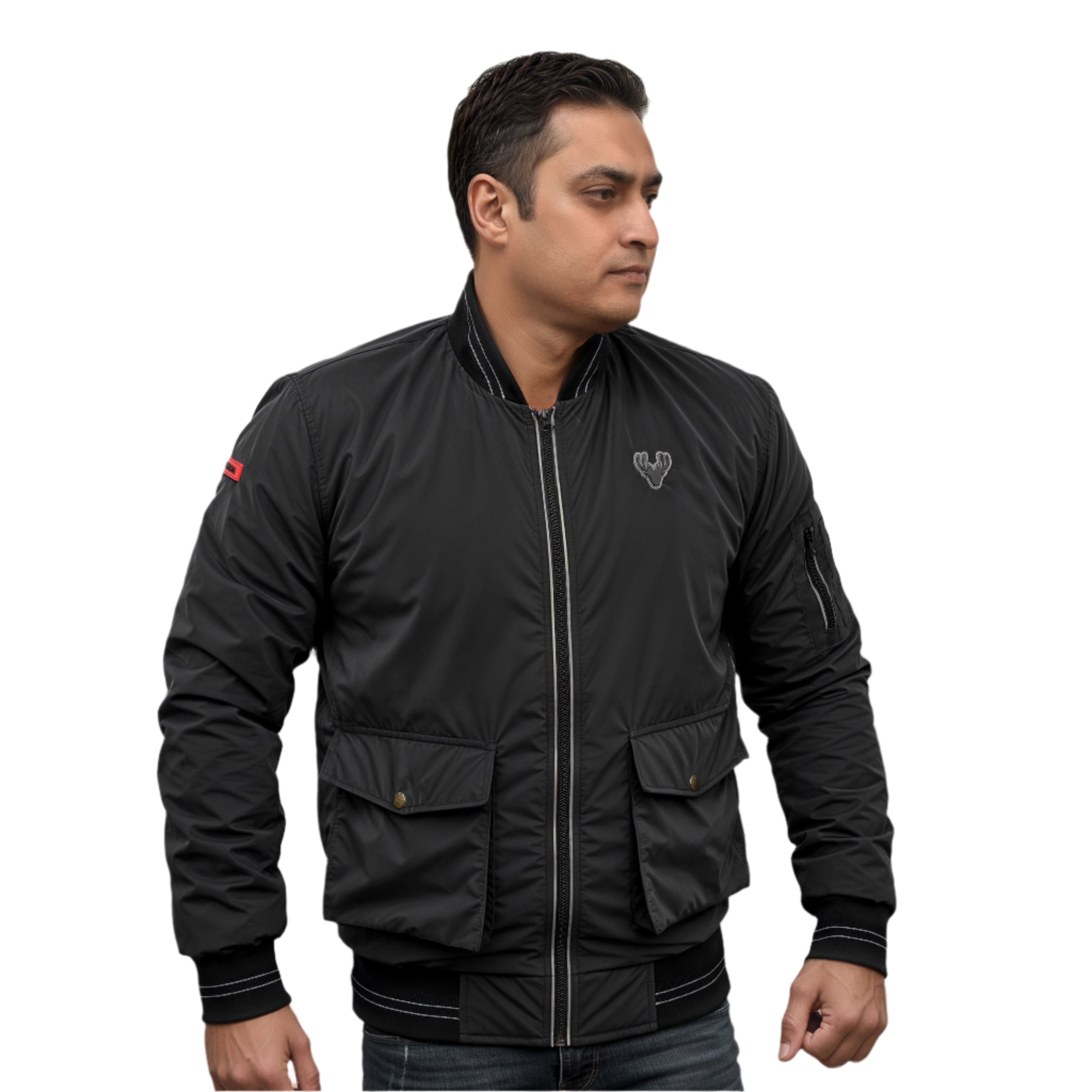 Black Cargo Bomber Jacket | Men's Multi-Pocket Tactical Upper – Khambra ...