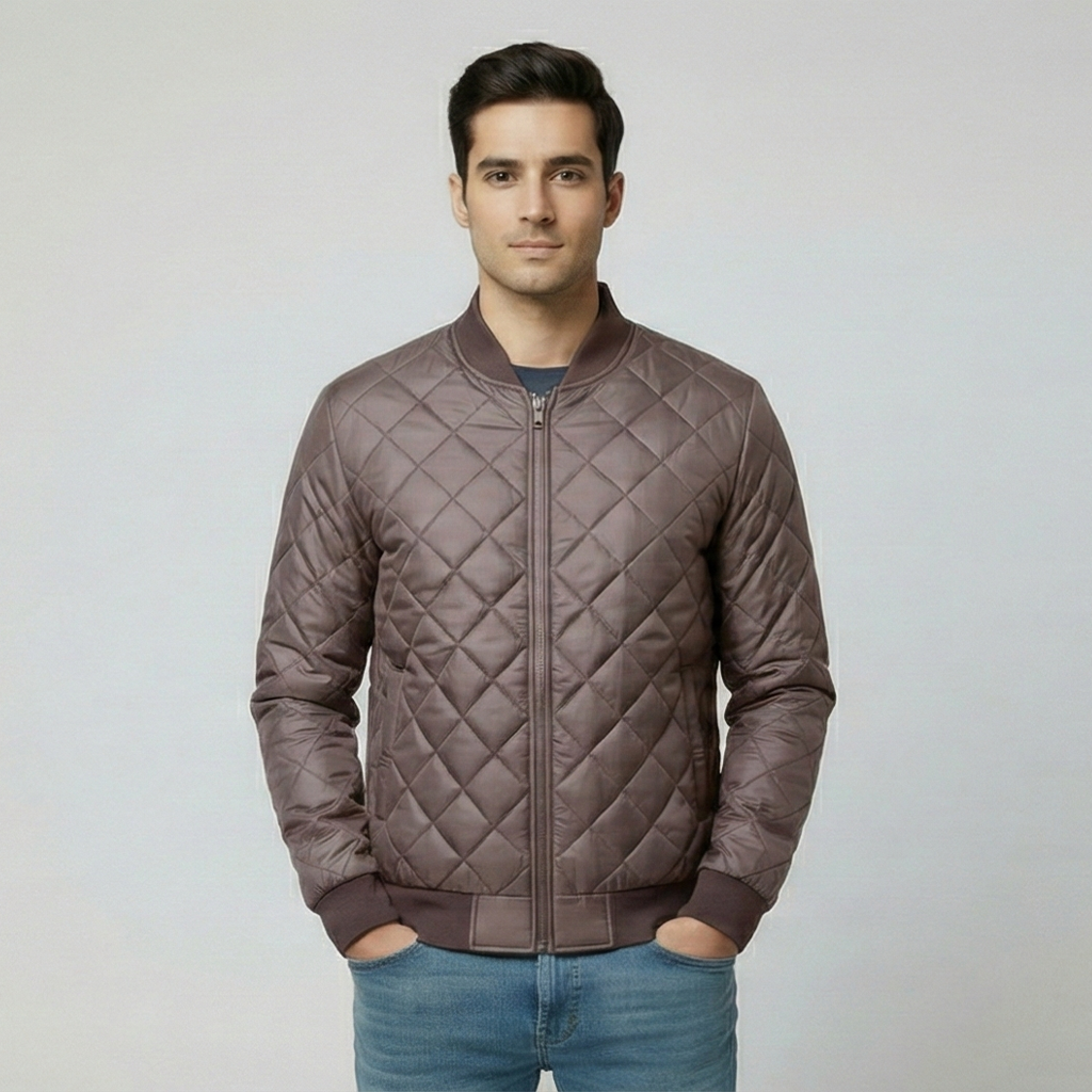 Men’s Brown Quilted Bomber Jacket | Lightweight Winter Wear – Khambra ...